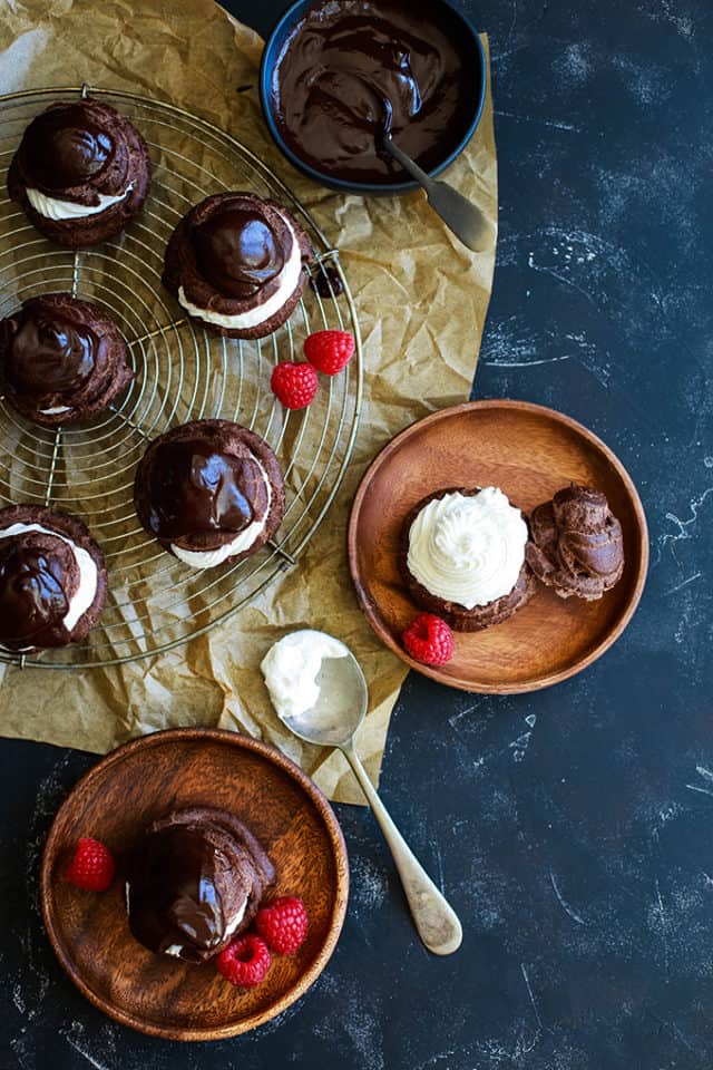 Chocolate Cream Puffs with Honey Rum Whipped Cream - Melanie Makes