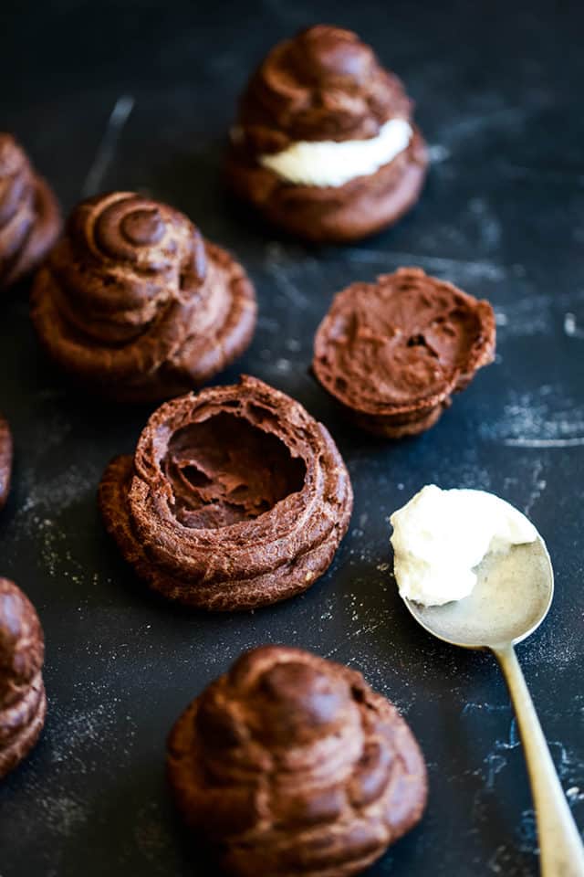 Chocolate Cream Puffs with Honey Rum Whipped Cream - Melanie Makes