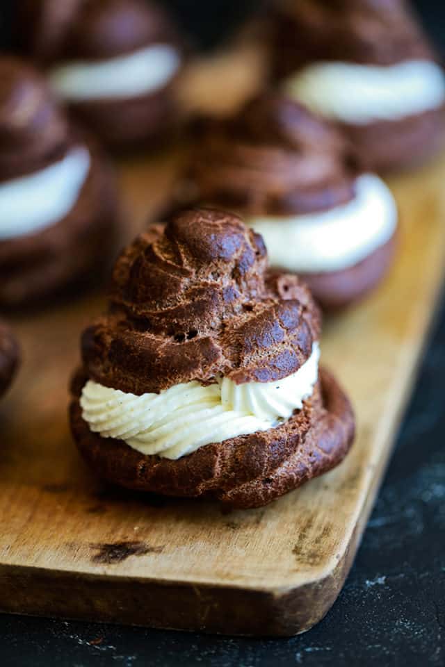 Chocolate Cream Puffs with Honey Rum Whipped Cream - Melanie Makes