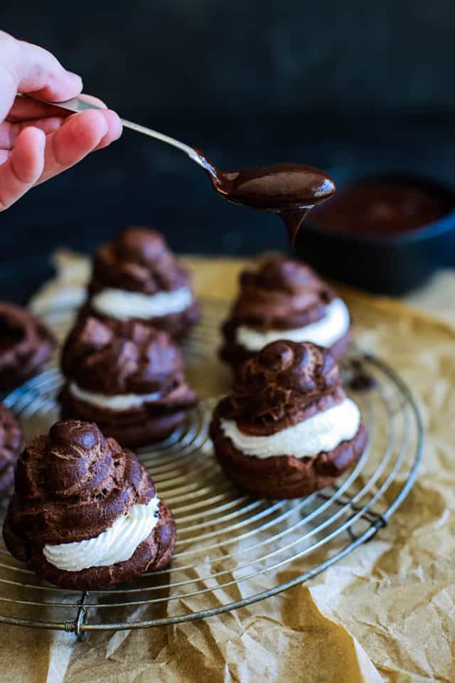 Chocolate Cream Puffs with Honey Rum Whipped Cream - Melanie Makes