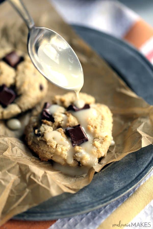 Blue Moon Wassail Chocolate Chunk Cookies with Orange Glaze - Melanie Makes