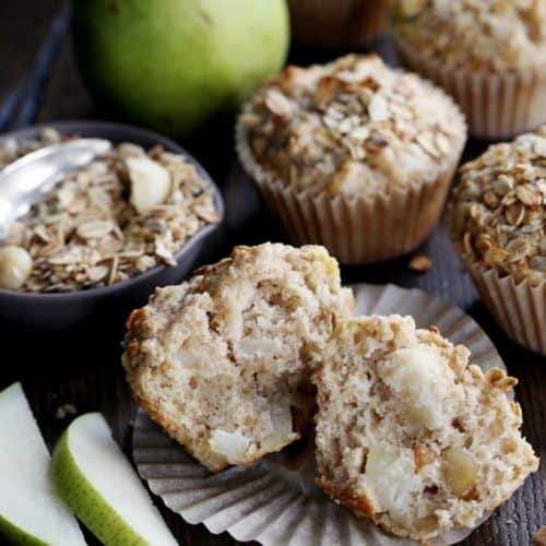 Pear Macadamia Oatmeal Muffins - Melanie Makes