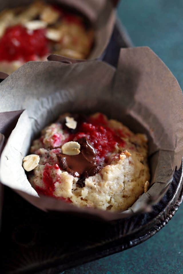 Raspberry Chocolate Chunk Oatmeal Muffins - Melanie Makes